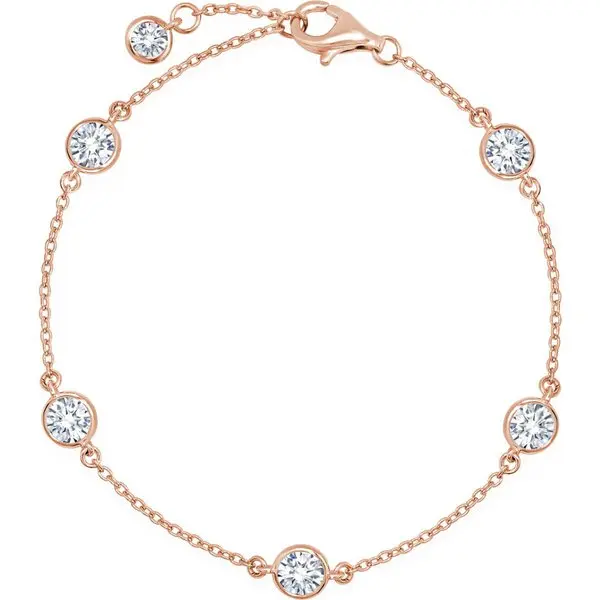 CRISLU Cubic Zirconia Bezel Station Bracelet - 18kt Rose Gold/clear Stone