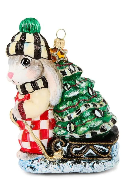 MACKENZIE-CHILDS Check It Out Christmas Hare Glass Ornament - Green