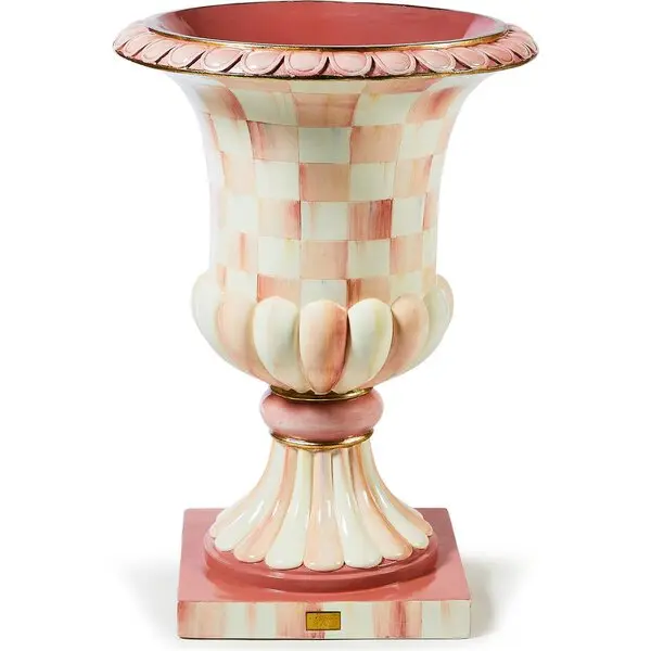 MACKENZIE-CHILDS Check Pedestal Urn - Rosy