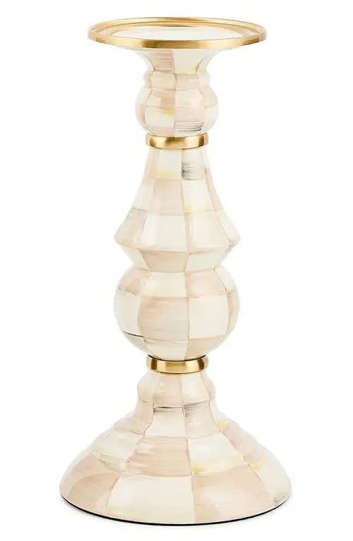 MACKENZIE-CHILDS Check Large Pillar Candleholder - Mocha