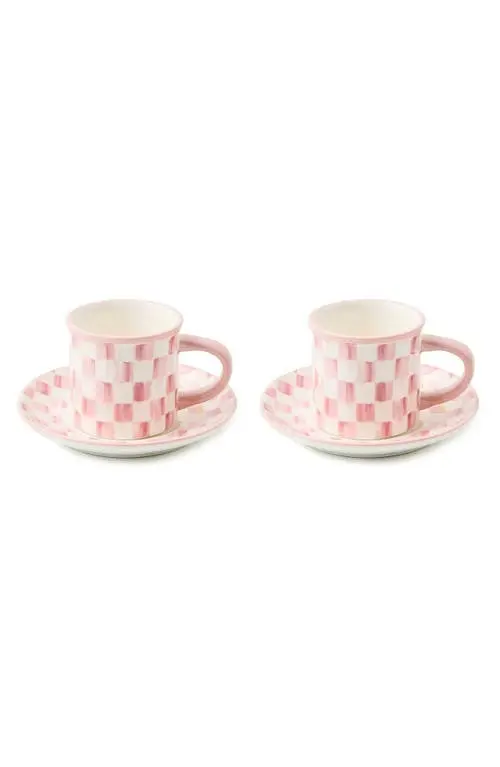 MACKENZIE-CHILDS Check Set Of 2 Espresso Cups & Saucers - Rosy
