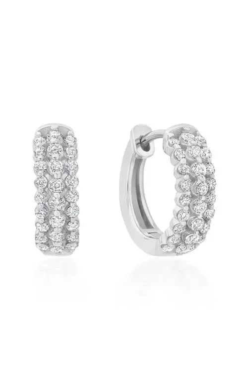 CRISLU Three-row Cubic Zirconia Huggie Hoop Earrings - Pure Platinum/clear Stone