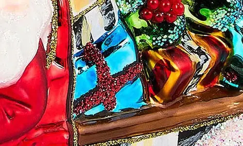 MACKENZIE-CHILDS Santa Hitting The Road Glass Ornament