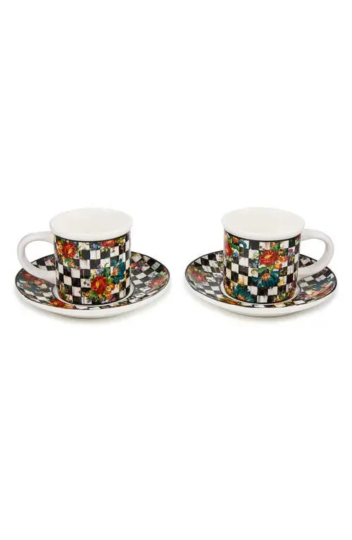 MACKENZIE-CHILDS Flower Market Set Of 2 Espresso Cups & Saucers - Courtly