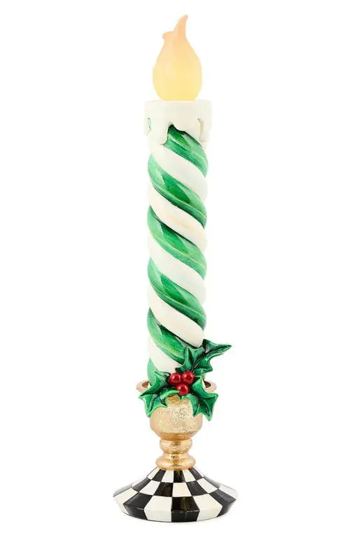 MACKENZIE-CHILDS Check It Out Illuminated Candle Decoration - Green