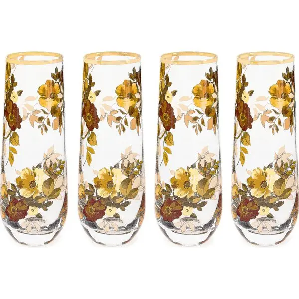 MACKENZIE-CHILDS Set Of 4 Wild Rose Stemless Flutes - Pink