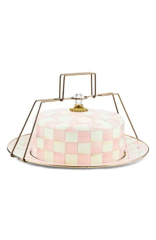 MACKENZIE-CHILDS Check Enameled Steel Cake Carrier - Rosy