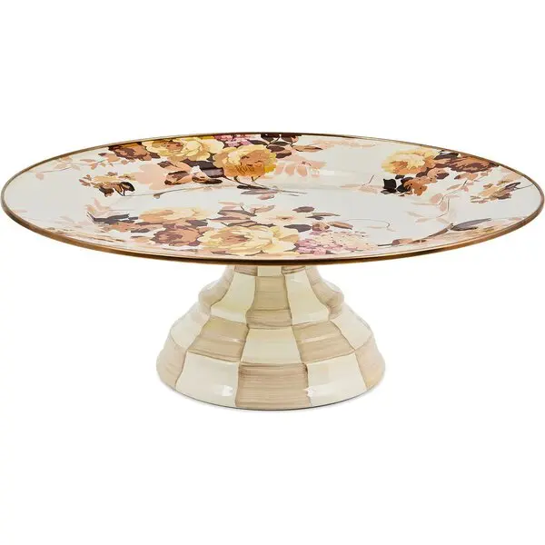 MACKENZIE-CHILDS Wild Rose Large Pedestal Platter - White