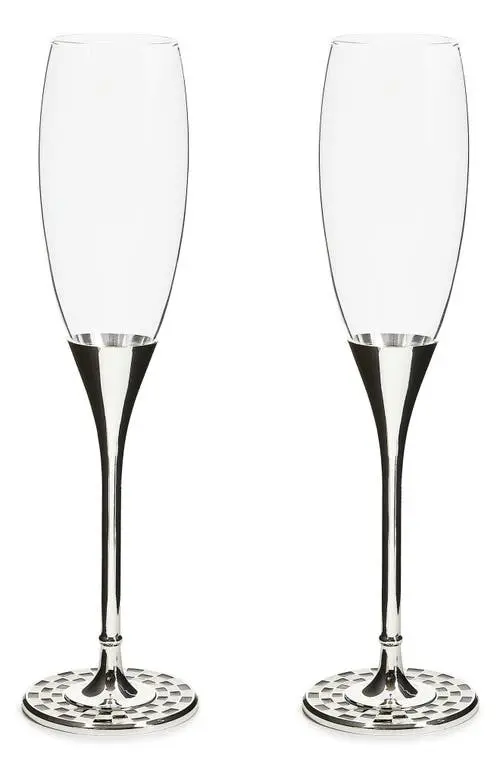 MACKENZIE-CHILDS Set Of 2 Celebrate Courtly Check Toasting Champagne Flutes - Silver
