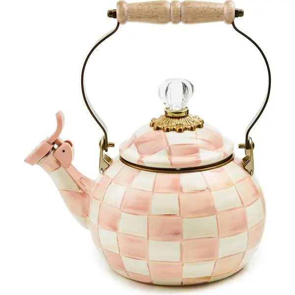 MACKENZIE-CHILDS Check Whistling Tea Kettle - Rosy