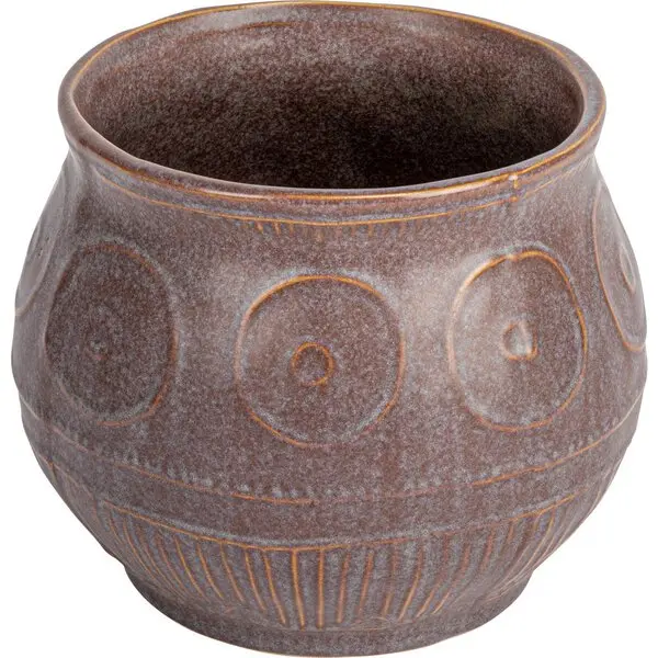 STORIED HOME Debossed Stoneware Planter With Pattern And Reactive Glaze