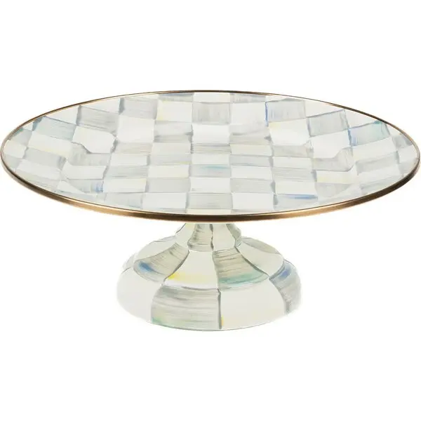 MACKENZIE-CHILDS Check Small Pedestal Platter - Sterling