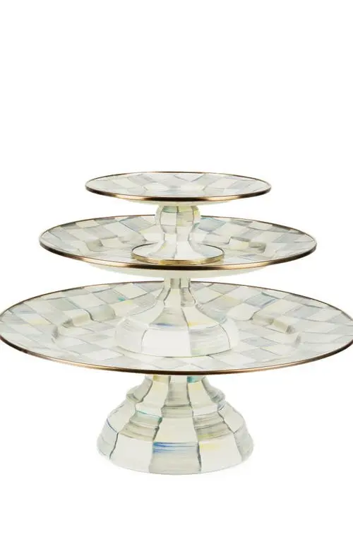 MACKENZIE-CHILDS Check Small Pedestal Platter - Sterling
