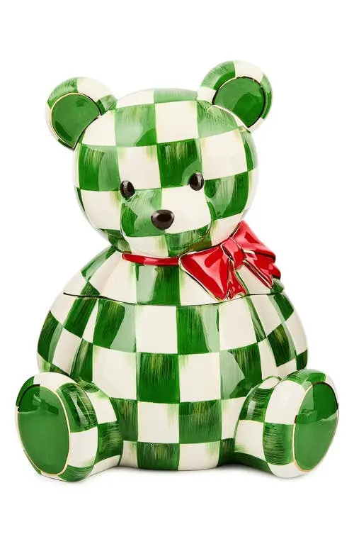 MACKENZIE-CHILDS Check It Out Bear Cookie Jar - Green