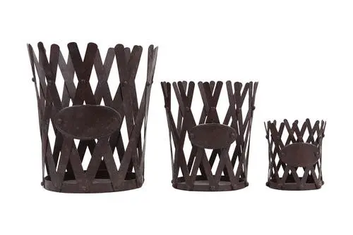 STORIED HOME Distressed Metal Planters With Accordion Style Sides - Brown