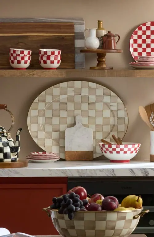 MACKENZIE-CHILDS Large Check Oval Platter - Mocha