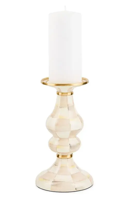 MACKENZIE-CHILDS Mocha Check Medium Pillar Candleholder