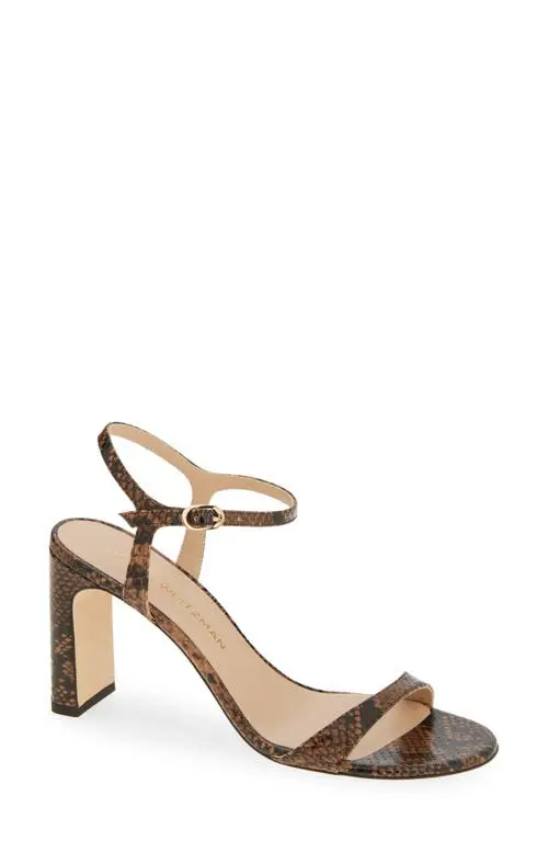 STUART WEITZMAN Babette 85 Snakeskin Embossed Ankle Strap Sandal