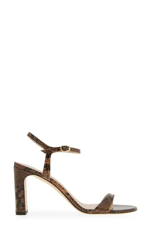 STUART WEITZMAN Babette 85 Snakeskin Embossed Ankle Strap Sandal