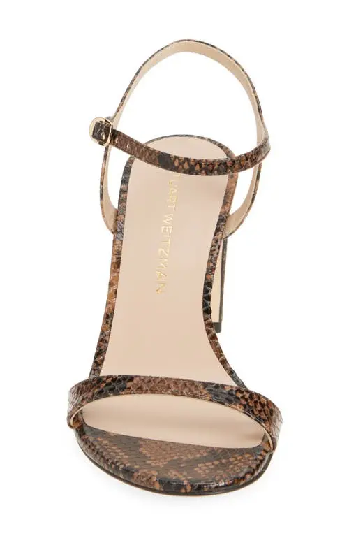 STUART WEITZMAN Babette 85 Snakeskin Embossed Ankle Strap Sandal