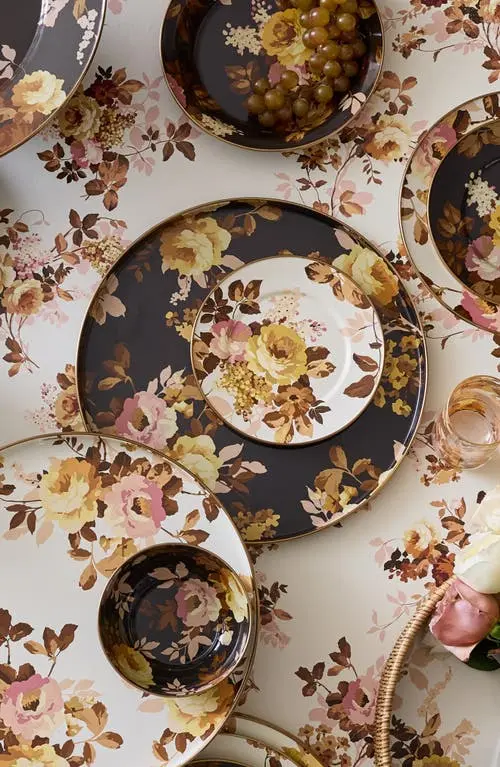 MACKENZIE-CHILDS Wild Rose Enamel Round Tray - Brown