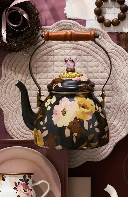 MACKENZIE-CHILDS Wild Rose Enameled Steel 2-quart Tea Kettle