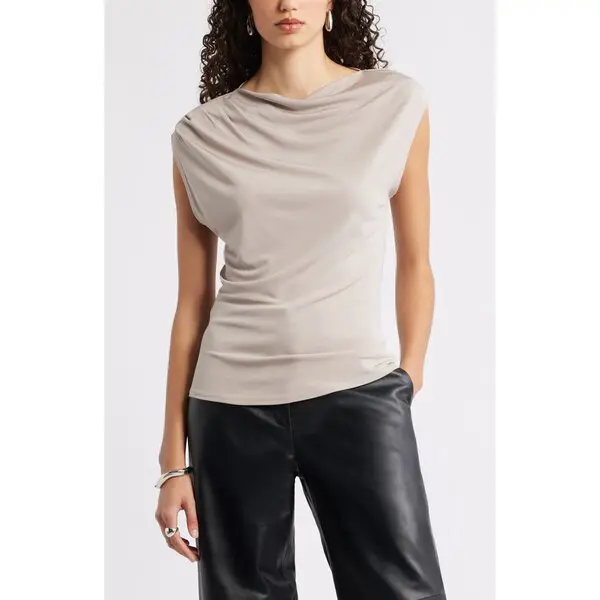 Nordstrom Drape Cap-sleeve Jersey Top - Tan Etherea