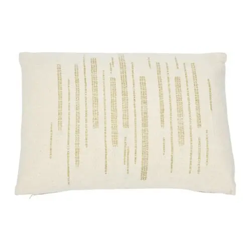 STORIED HOME Woven Cotton Slub Lumbar Pillow With Gold Metallic Thread Embroidery - Cream