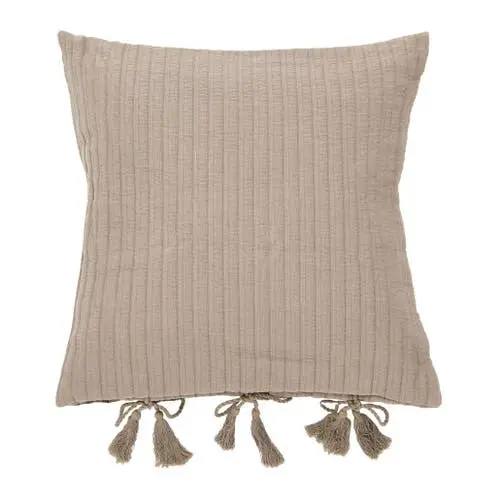 STORIED HOME Woven Cotton Pillow With Tassel Ties - Grey
