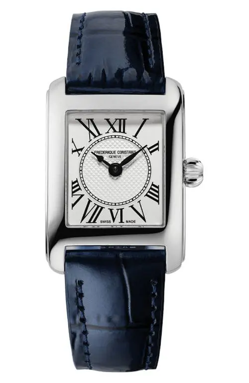 FREDERIQUE CONSTANT Carrée Leather Strap Watch - Blue