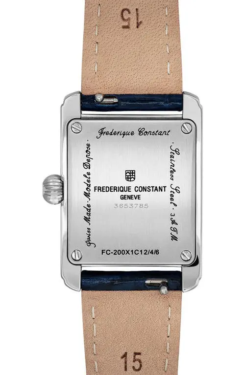 FREDERIQUE CONSTANT Carrée Leather Strap Watch - Blue