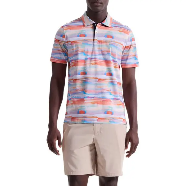 Bugatchi Hendrix Digital Abstract Brushstroke Print Pima Cotton Polo