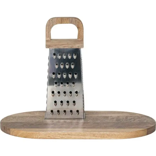 STORIED HOME Steel Grater With Mango Wood Cheese Board - Natural