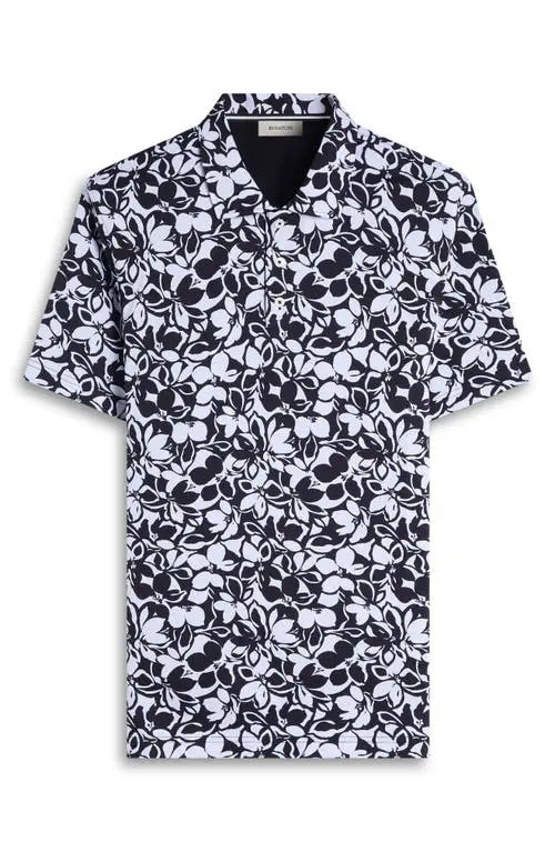 Bugatchi Hendrix Digital Monochromatic Floral Print Pima Cotton Polo - Black