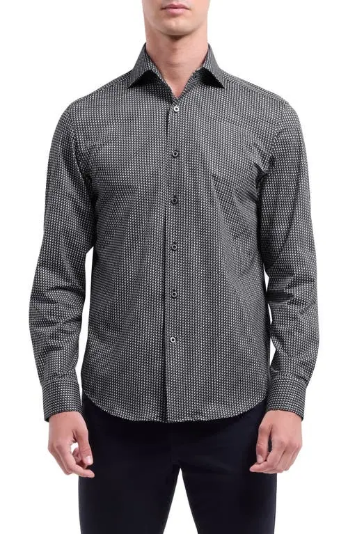 Bugatchi Devon Ooohcotton® Geo Print Button-up Shirt - Black