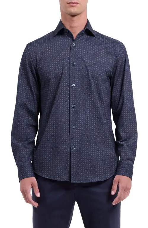 Bugatchi Devon Ooohcotton® Geo Print Button-up Shirt - Night Blue