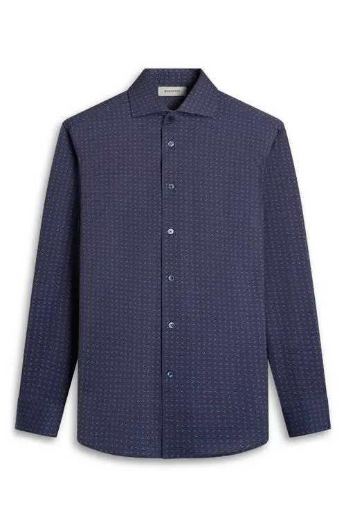 Bugatchi Devon Ooohcotton® Geo Print Button-up Shirt - Night Blue