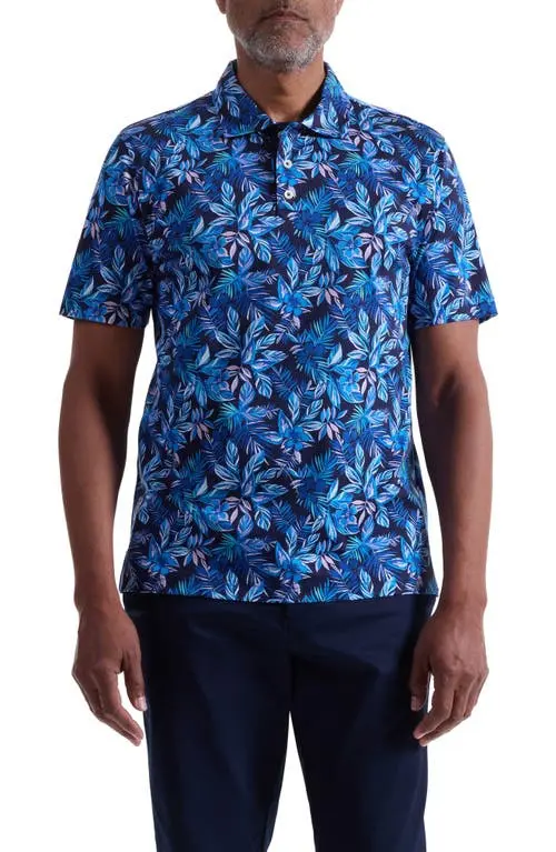 Bugatchi Hendrix Digital Cerulean Floral Print Pima Cotton Polo
