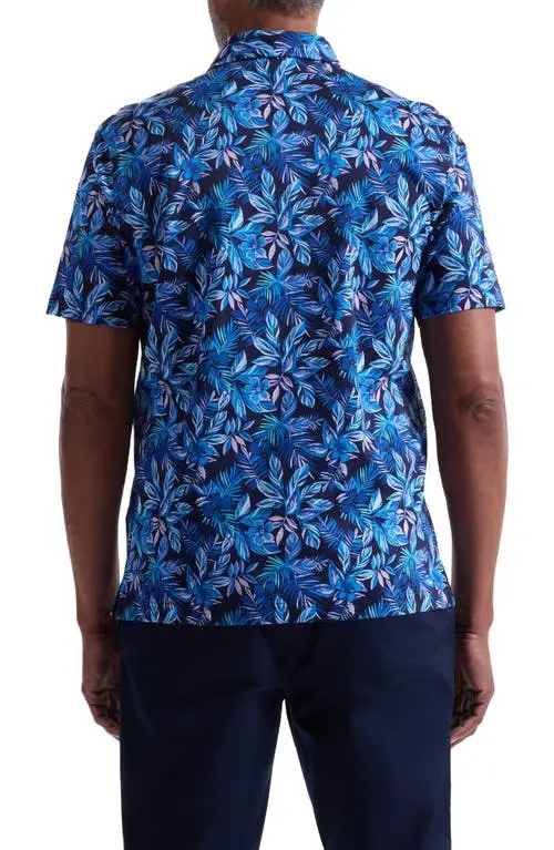 Bugatchi Hendrix Digital Cerulean Floral Print Pima Cotton Polo