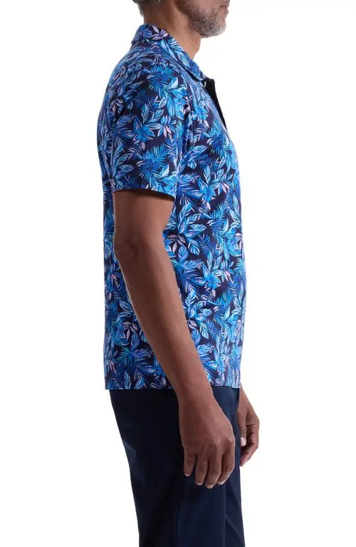 Bugatchi Hendrix Digital Cerulean Floral Print Pima Cotton Polo