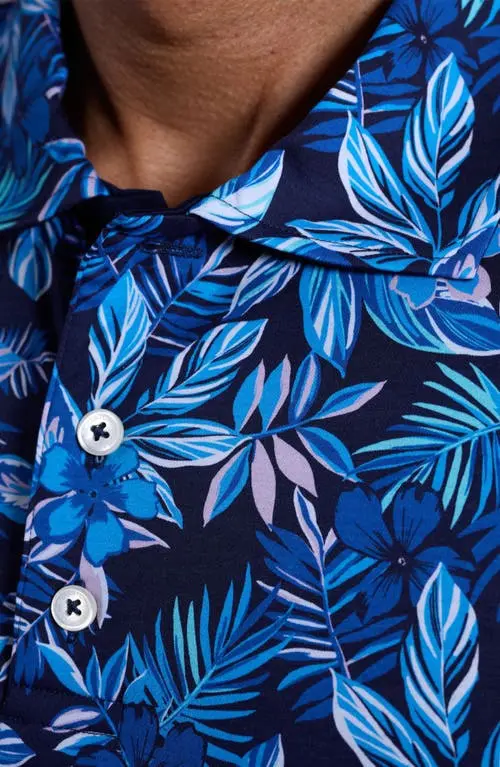 Bugatchi Hendrix Digital Cerulean Floral Print Pima Cotton Polo