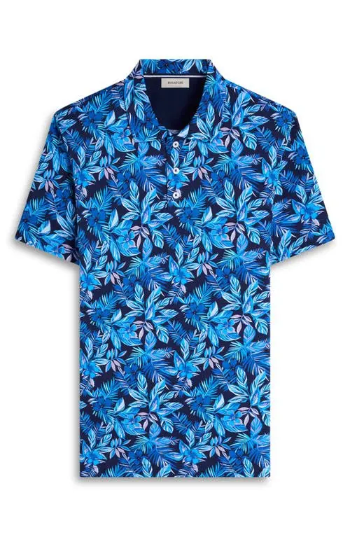 Bugatchi Hendrix Digital Cerulean Floral Print Pima Cotton Polo