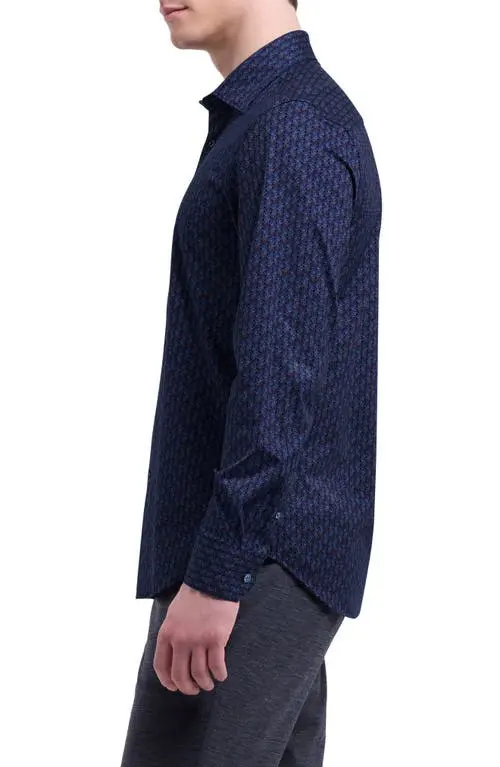 Bugatchi James Ooohcotton® Geo Print Button-up Shirt - Navy