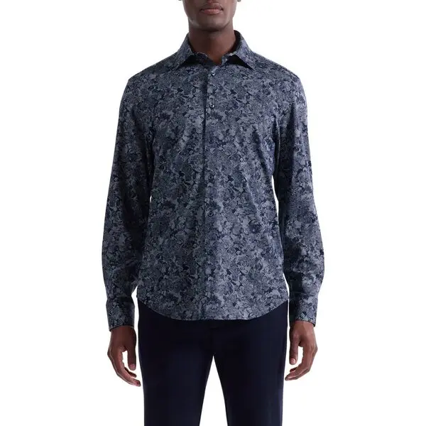 Bugatchi James Ooohcotton® Floral Stripe Button-up Shirt - Navy