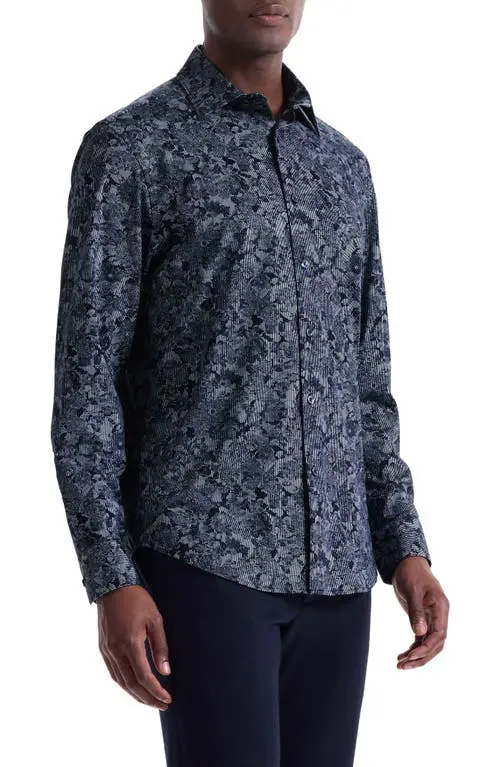 Bugatchi James Ooohcotton® Floral Stripe Button-up Shirt - Navy