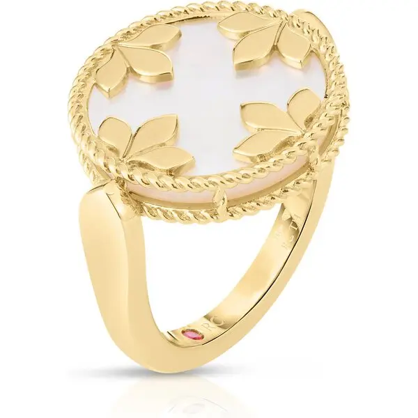 Roberto Coin Venetian Medallion Reversible Mother-of-pearl And Diamond Ring - Yellow