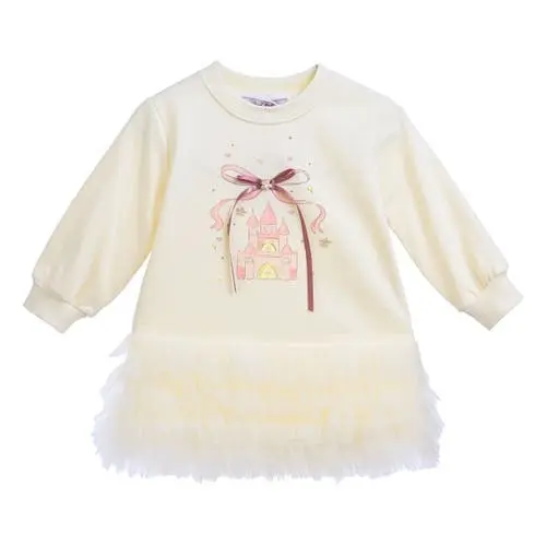 MIMI TUTU Ruffle Ribbon Dress - Beige