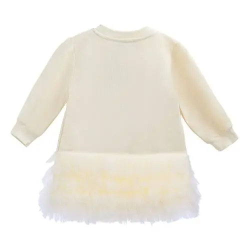 MIMI TUTU Ruffle Ribbon Dress - Beige