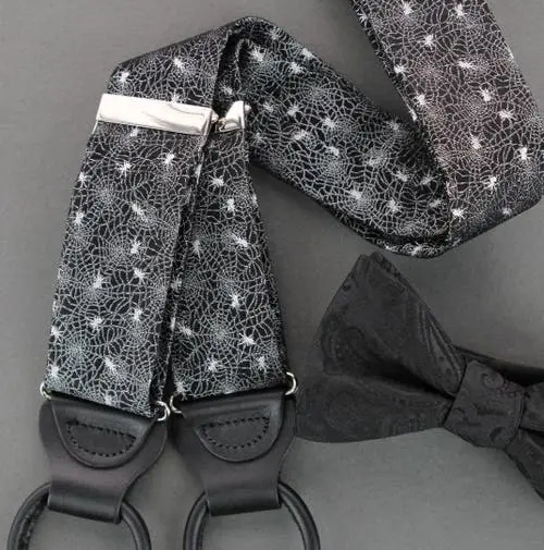 Trafalgar Venom Spider Web Motif Silk Suspenders - Black