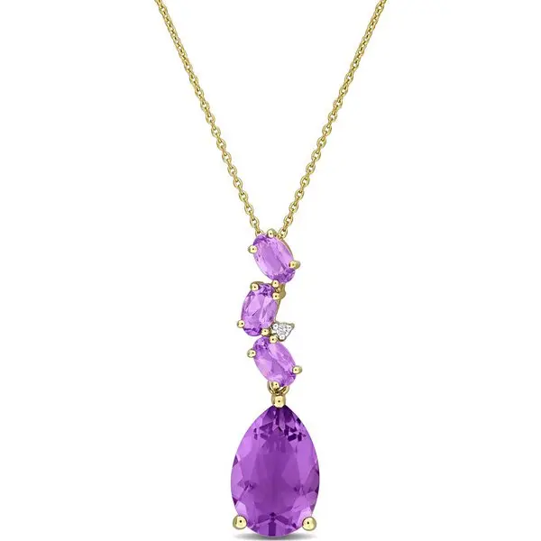 JULIANNA B. 10k Yellow Gold Gemstone And Diamond Drop Necklace - Amethyst